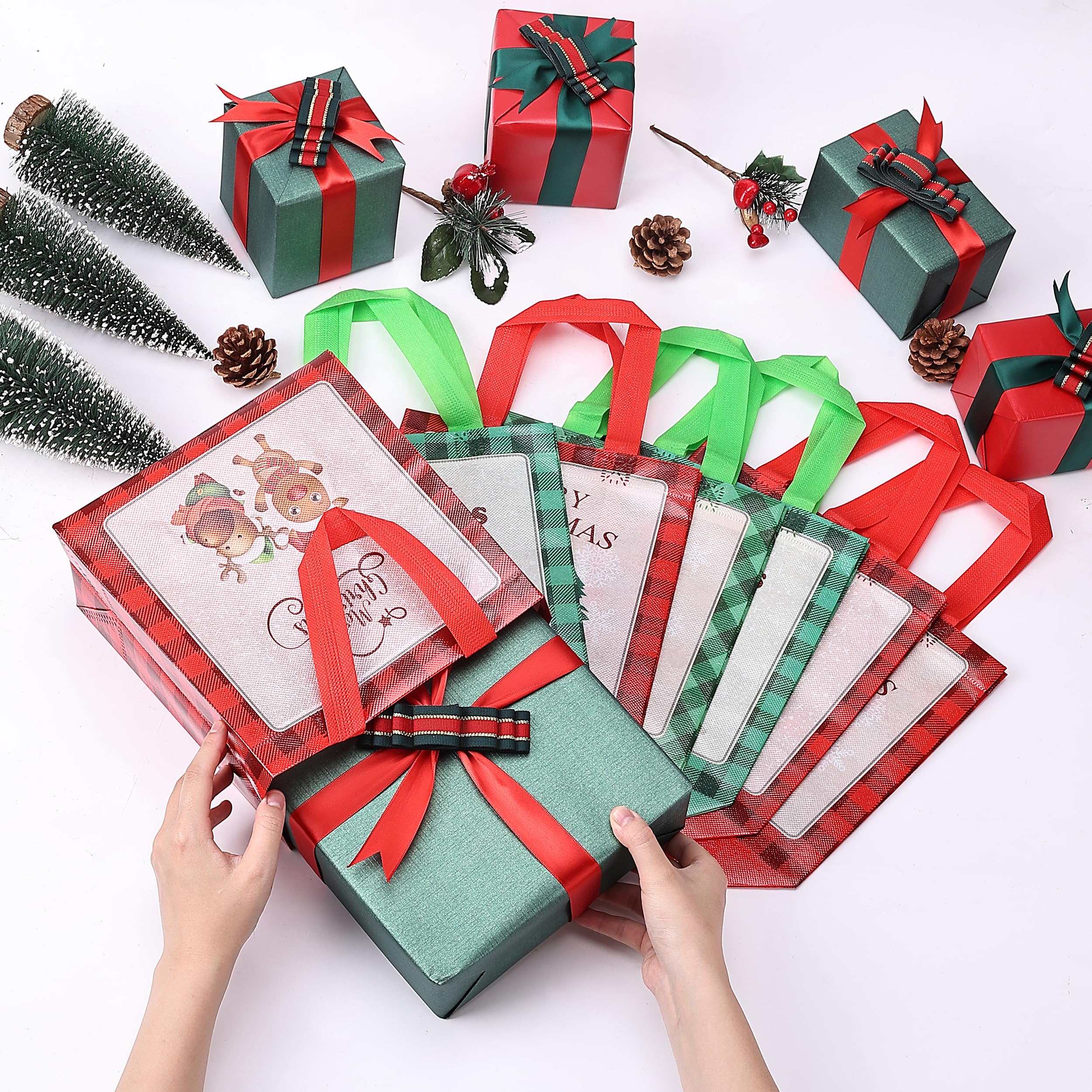 Mr. Pen- Reusable Christmas Gift Bags, 12 Pcs, Xmas Gift Bags Christmas Tote Bags with Handles, Reusable Christmas Bags for Gifts, Holiday Gift Bags, Christmas Reusable Bags, Christmas Totes