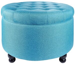 elevon large button tufted accent round storage ottoman upholstered ottoman with storage for living room & bedroom, 24.4" x 24.4" x 16.9"