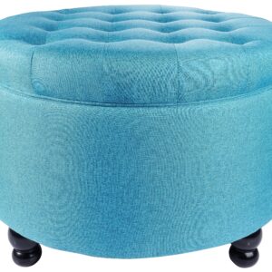 Elevon Large Button Tufted Accent Round Storage Ottoman Upholstered Ottoman with Storage for Living Room & Bedroom, 24.4" x 24.4" x 16.9"