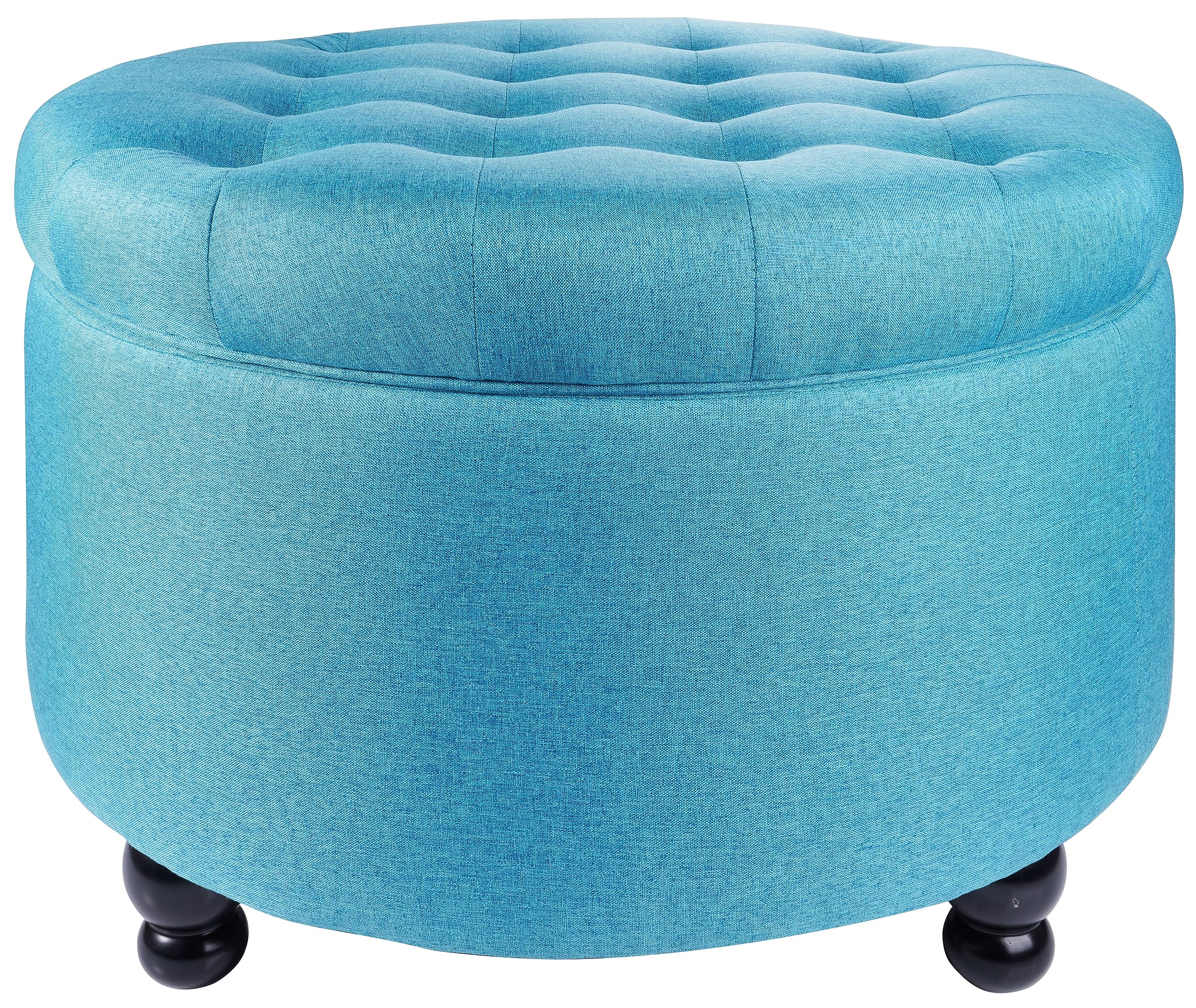 Elevon Large Button Tufted Accent Round Storage Ottoman Upholstered Ottoman with Storage for Living Room & Bedroom, 24.4" x 24.4" x 16.9"