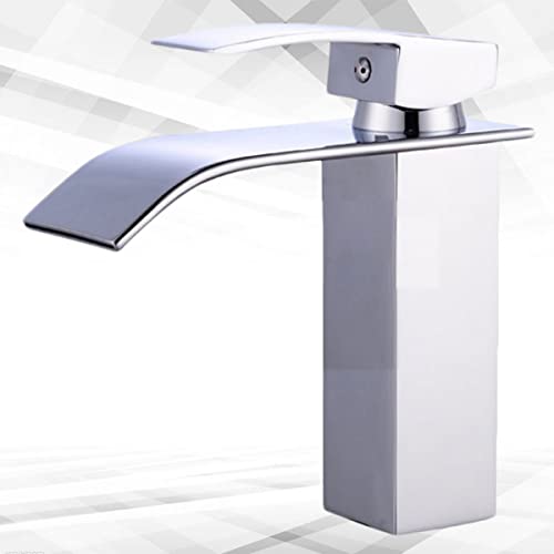 Faucet, Bathtub Faucets Washbasin Hot Handle Interface Pe Hole Copper Spout Inlet Waterfall with Water and Cold Sink Lavatory Faucet Wash Tube Cm Bathroom/Kitchen for Wide- Mouth Single (Color : SIL