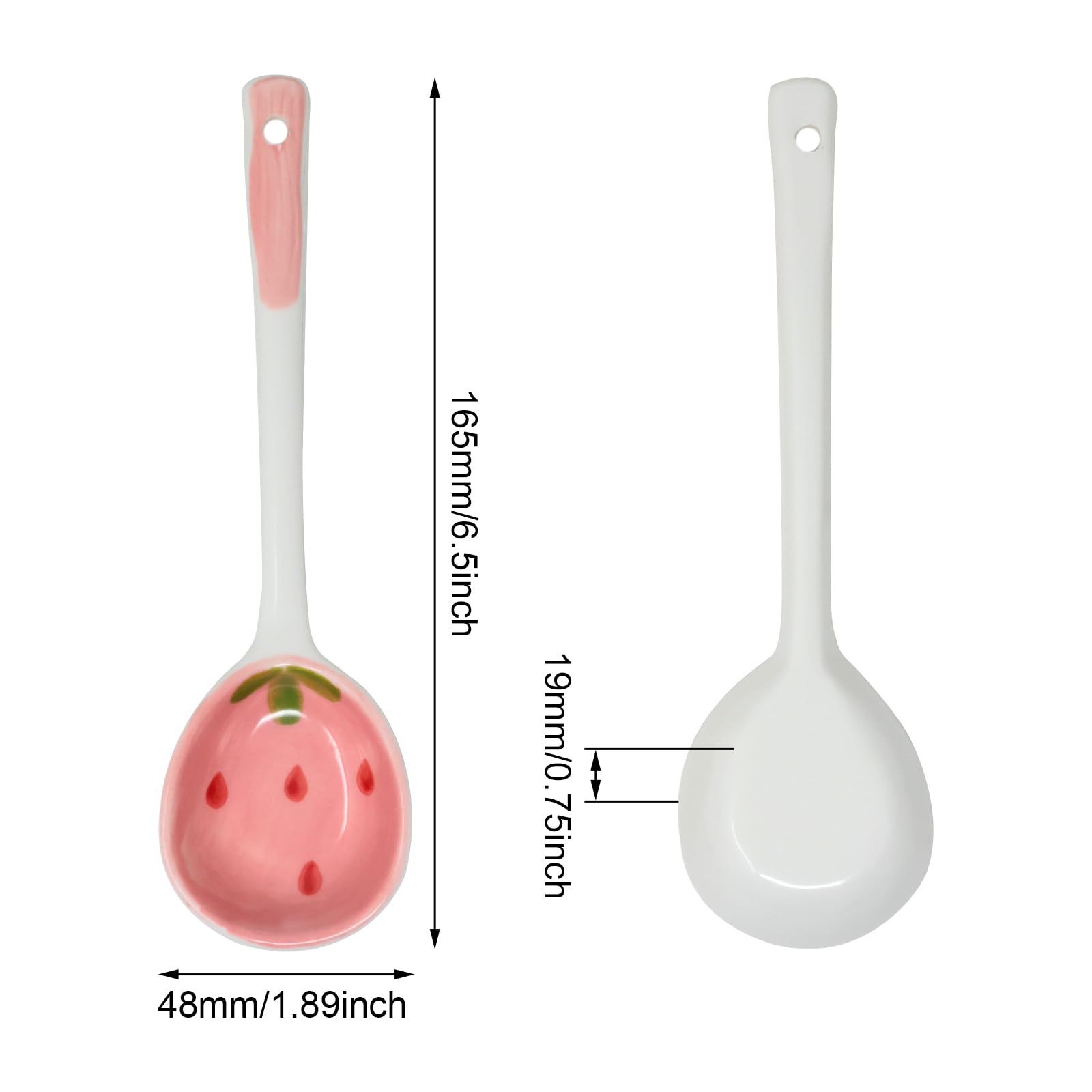 Honbay 4PCS Long Handle Ceramic Soup Spoons Strawberry Pattern Tablespoons Cute Porcelain Spoon for Breakfast Cereal Rice Yogurt Appetizers and Desserts