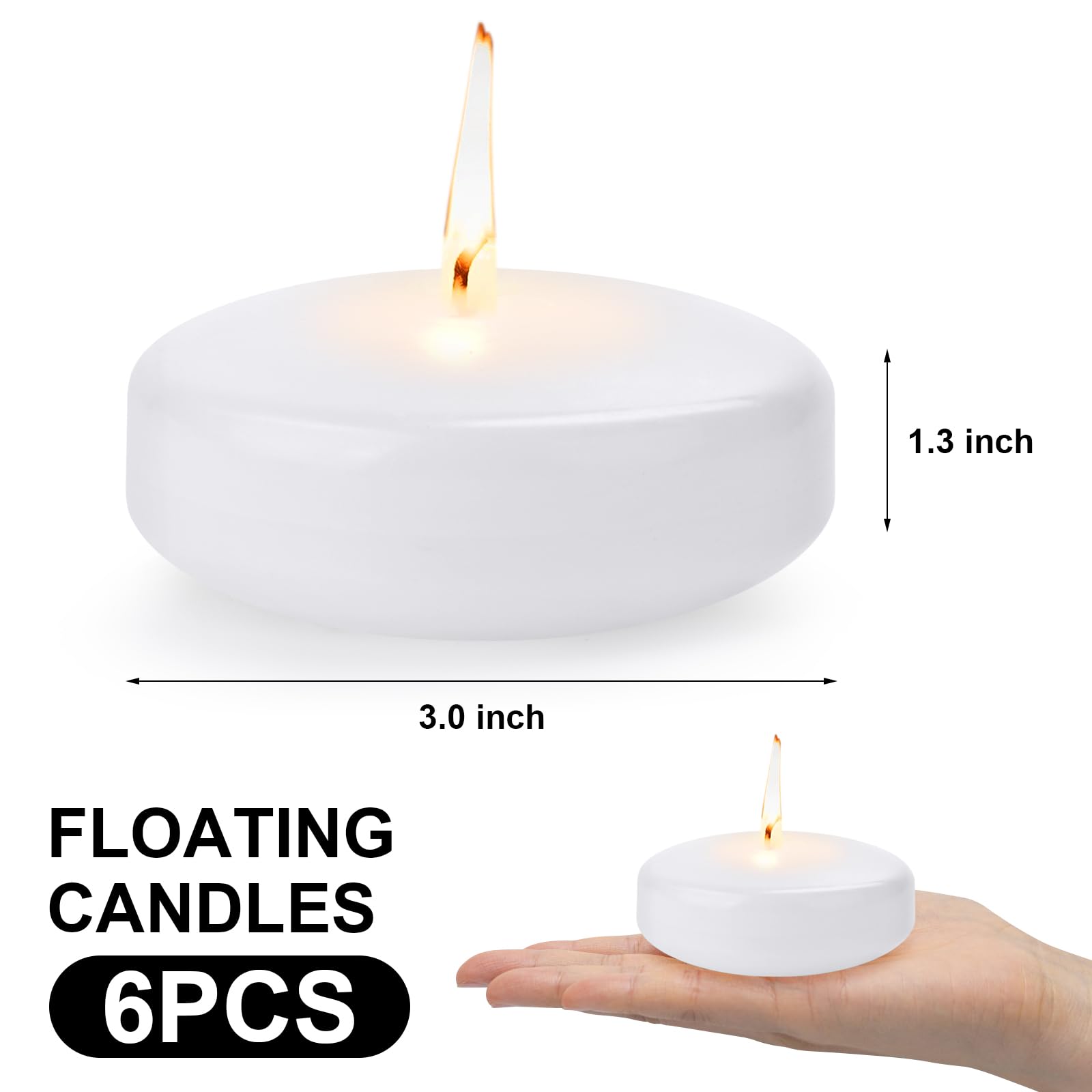 3inch White Floating Candles, 12PACK 13-15Hours Unscented Dripless Wax for Cylinder Vases, Centerpieces at Wedding, Birthday,Party, Pool, Holiday (12PACK, White)