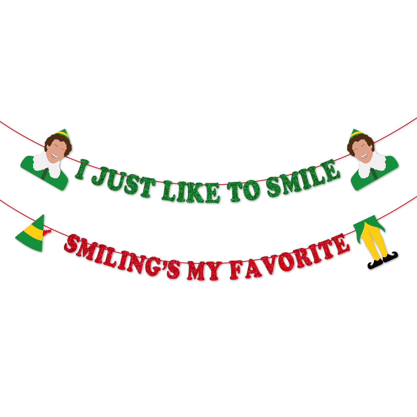 Funny Elf Christmas Decorations, Novelty Buddy The Elf Party Banner Decor Supplies, Holiday Hanging Sign for Fireplace Mantle Wall Decor, Christmas Party Photo Booth Backdrop - I Just Like to Smile