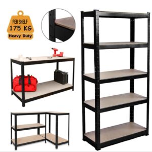 VickyHome 5 Tier Heavy Duty Garage Shelving Multipurpose Shelving Unit Shelf Organizer with Adjustable Height, Metal Pantry Organizers and Storage Kitchen Shelf for Kitchen Pantry Bathroom, 180cm