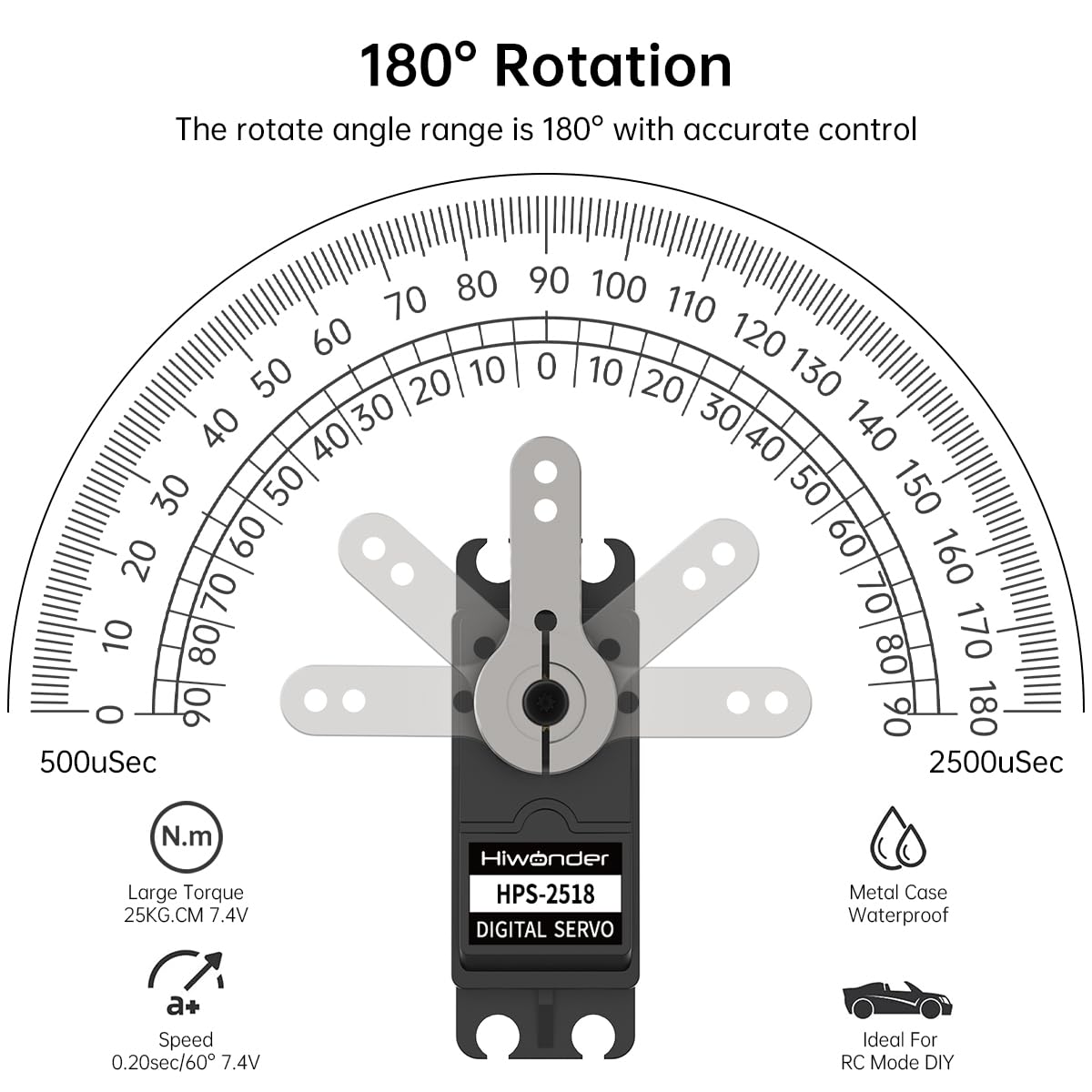 25KG Digital Servo Motor High Torque PWM Servo, Waterproof Full Metal Gear Steering Servo for Robotic Arms and DIY Robot Making, Digital Servo with 25T Servo Horn, Control Angle 180°