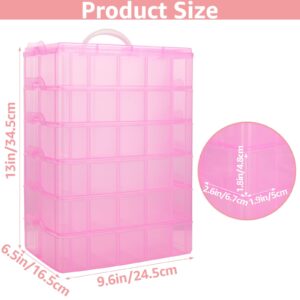 ACXFOND 6-Tier Stackable Storage Container Bead Organizer Box 60 Adjustable Compartments for Arts and Crafts, Toy, Fuse Beads, Washi Tapes, Beauty Supplies, Sewing Storage (Pink)