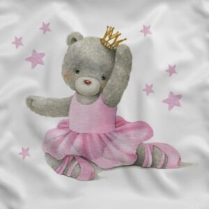 uniquefabricpanels 13x13 inch quilt square, cute image of teddy bear ballerina, fabric panel for quilting, baby quilt panel, cotton baby panel, panel for quilts, pink, grey