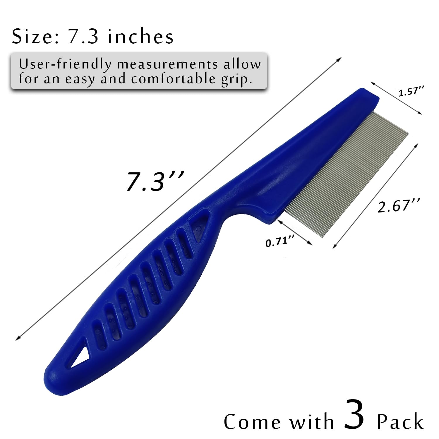 Kopal Flea Combs & Lice Combs for Dogs and Cats, Fine Tooth Combs 3-pc, Blue