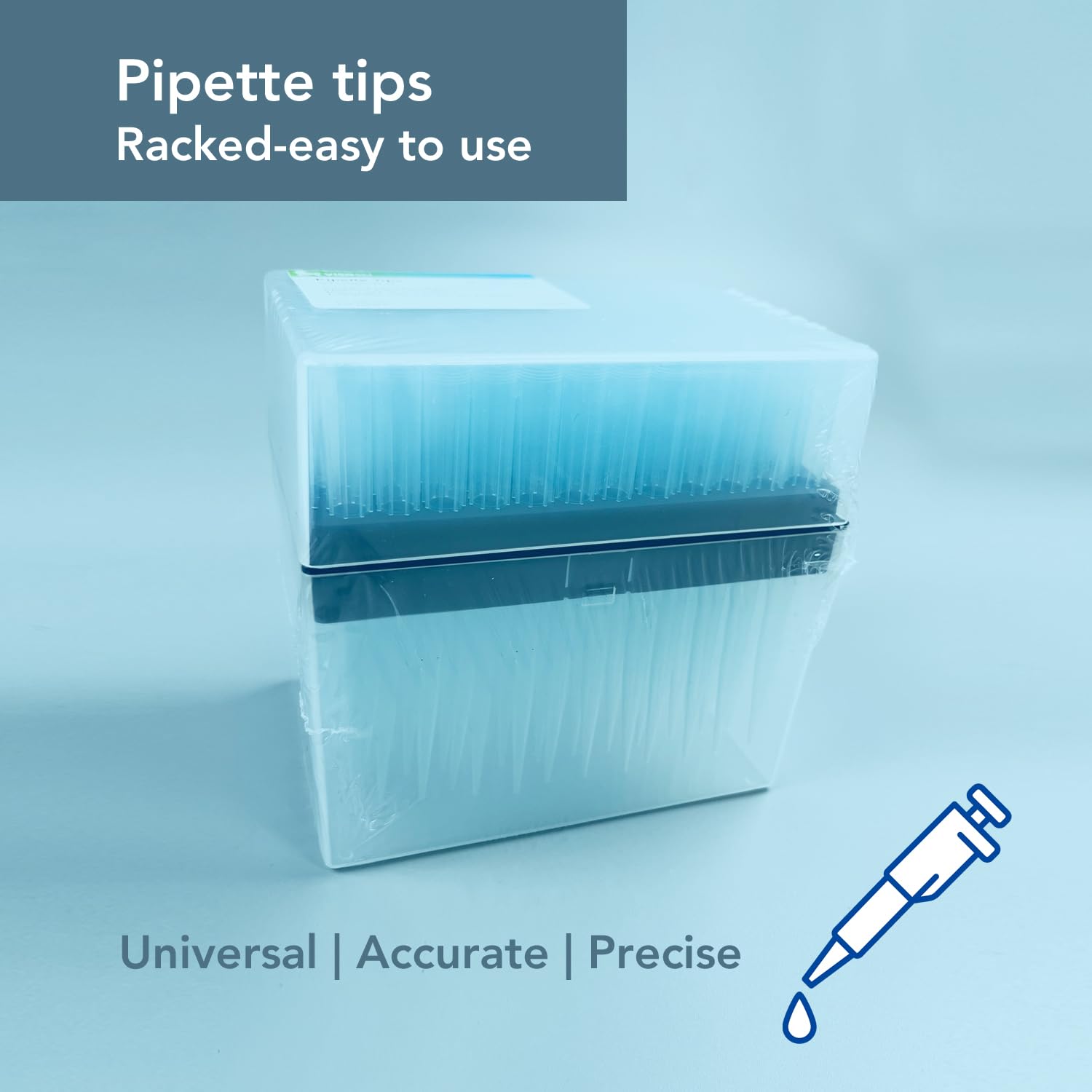 VISOSCI 1000ul Pipette Tips - Universal Pipette Tips - Racked, RNase/DNase Free & Pyrogen Safe, Blue, 96 Tips/Rack