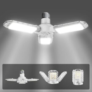 sansi 300w equiv. led garage ceiling light deformable, 30w 3300lm 5000k daylight bright led shop lights with 3 adjustable panels, etl certified, screw in e26 socket for workshop storage room basement