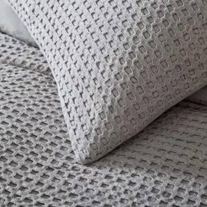 THE HIPPIE STYLE Soft and Cozy 3 Piece Grey Waffle Textured Duvet Cover Set, Breathable Cotton Bedding Comforter Cover with Pillowcase (Over Size Duvet Cover-120”X 120”, Pillow Case- 20”x36”)