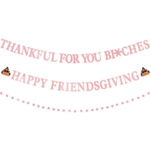 gej happy friendsgivng banner,thankful for you banner,girly friendsgiving party decorations, pink friendsgiving decorations,thanksgiving decorations banner for thanksgiving friendsgiving mantel