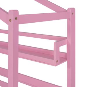 Bellemave Wooden Twin Size House Bed with Trundle,Kids Twin Playhouse Platform Bed Frame with Storage Shelves,Montessori Be for Kids Teens Girls & Boys (Pink)