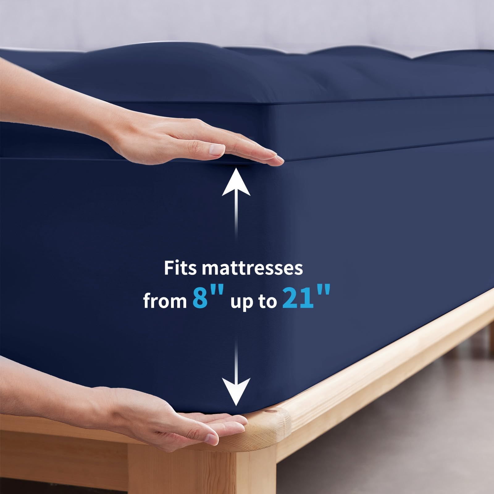 MASVIS Twin Size Mattress Topper for Back Pain - Soft Flat Sheet and Pillowcase - Extra Thick Mattress Pad Cover - Overfilled Pillow Top - 3 Piece Set - Navy Blue