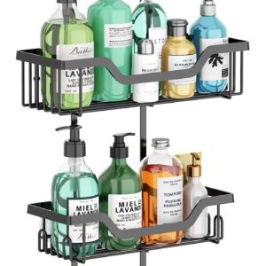 GOHOLE Shower Caddy Over Shower Head, Hanging Shower Organizer, Over the Shower Head Caddy, with Soap Basket and 12 Hooks for Razor Sponge Towels, Black