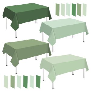 whaline 16pcs sage green plastic tablecloth 4 green series colors disposable rectangle table cover waterproof table cloth for birthday wedding party decoration supplies, 54 x 108 inch