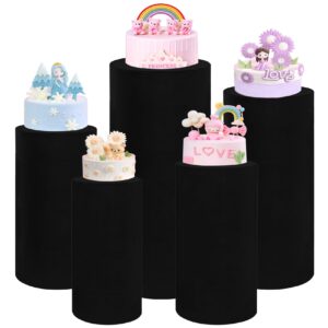 spandex cylinder pedestal stand covers set of 5 stretchable cylinder plinth covers dessert table display pillars cover for wedding props babyshower birthday party event decor (black)