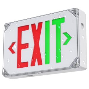 sitisfi wet location led exit sign red/green color switchable, outdoor emergency exit sign light with battery backup, exterior waterproof hardwired lighted exit signs, ac 120/277v, ul listed (1 pack)