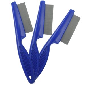 kopal flea combs & lice combs for dogs and cats, fine tooth combs 3-pc, blue