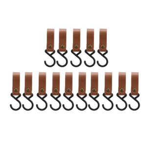 15pcs leather s hooks, rustic brown leather s hooks metal s shaped hooks for hanging high strength multifunctional portable s hangers for outdoor camping(brown)