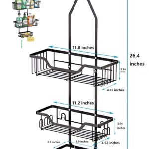 GOHOLE Shower Caddy Over Shower Head, Hanging Shower Organizer, Over the Shower Head Caddy, with Soap Basket and 12 Hooks for Razor Sponge Towels, Black