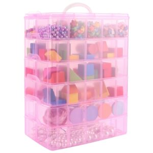 acxfond 6-tier stackable storage container bead organizer box 60 adjustable compartments for arts and crafts, toy, fuse beads, washi tapes, beauty supplies, sewing storage (pink)