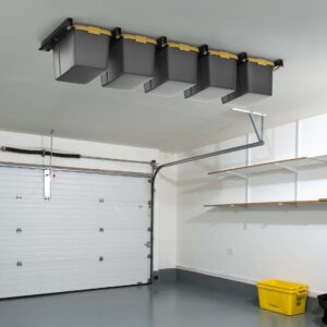 WALMANN Overhead Tote Storage Rail System, Heavy Duty Garage 16" Joists Ceiling Bin Storage Rack Adjustable Tote Slide Garage Storage System(for 5 Bins, Bins Are Not Included)