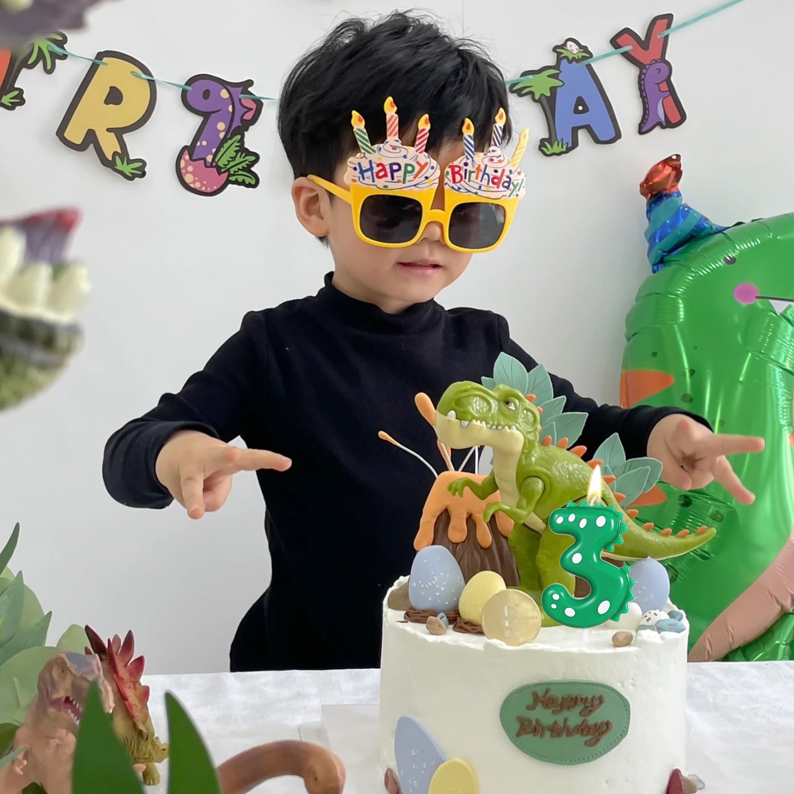 Green Number 1 Dinosaur Candle for Boy Birthday Party Decorations, 1st Birthday Dinosaur Party Supplies, Dino Theme Birthday Number Candle Cake Topper Decorations