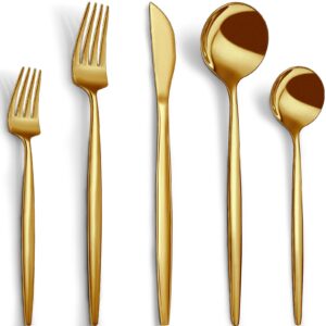 40-piece gold silverware set for 8, cekee stainless steel gold flatware set, cutlery set kitchen utensils set, tableware include forks knives spoons for home restaurant wedding, satin finish