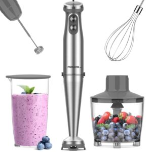 funavo.vo immersion blender, 1000w anti-scratch 5-in-1 hand blender, upgraded 12 speed stainless steel blade stick blender with turbo mode, 20oz beaker, 17oz chopping bowl, whisk, bpa-free