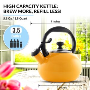 Chantal 1.8 QT Kettle, Buttons Series, Premium Enamel on Carbon Steel, Whistling, Even Heating & Quick Boil (Marigold)