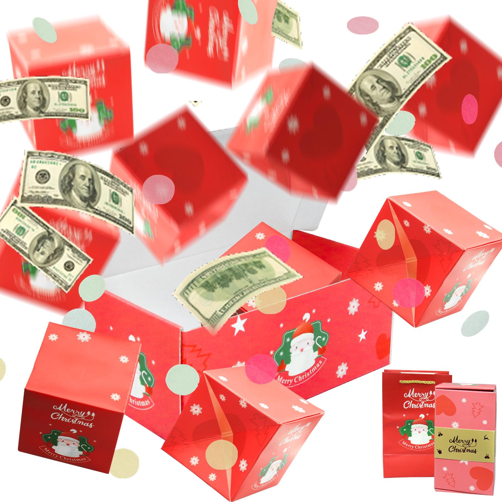 Surprise Gift Box Explosion for Money, Merry Christmas Surprise Box Gift Box Explosion Box with Confetti, Christmas Boxes Explosion Gift Box Cash Money Gift Boxes for Presents, 10 Bouncing Boxes,Red