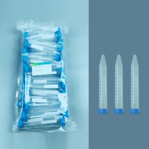 visosci autoclavable polypropylene centrifuge tubes, volume 15ml, white printed graduated marks from 1.5ml to 14ml, assembled leak-proof screw cap, gamma sterile, 50pcs/bag