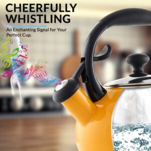 Chantal 1.8 QT Kettle, Buttons Series, Premium Enamel on Carbon Steel, Whistling, Even Heating & Quick Boil (Marigold)