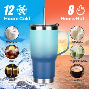 GUDEMAO 20 oz Tumbler with Handle, Stainless Steel Insulated Tumbler with Lid and Straw, Double Wall Vacuum Insulated Coffee Mug Tumbler,Insulated Coffee Thermal Cup for Cold and Hot(Light Dark Blue)