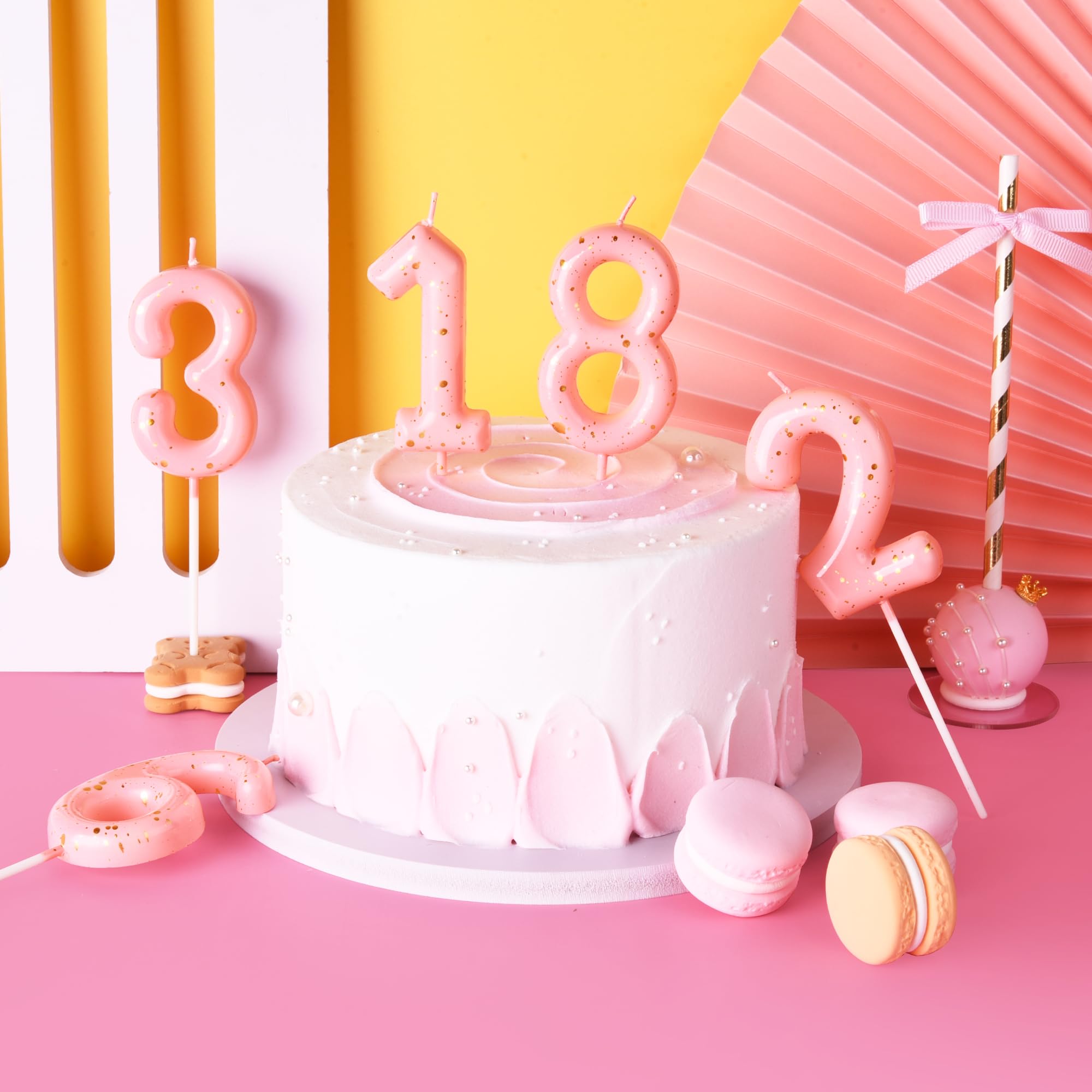 CAKE CODE 2.76 Inch Classical Pink Gold 17 Number Birthday Candles, Gold Number Candles, Cake Number Candles, Party Celebration