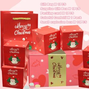 Surprise Gift Box Explosion for Money, Merry Christmas Surprise Box Gift Box Explosion Box with Confetti, Christmas Boxes Explosion Gift Box Cash Money Gift Boxes for Presents, 10 Bouncing Boxes,Red