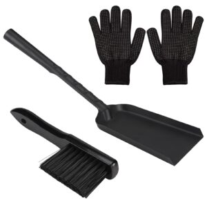 heavy-duty metal fireplace ash shovel and brush set, upgraded coal shovel and hearth brush set, large fireplace fire pit tools with silicone gloves for wood stove hearth cleaning