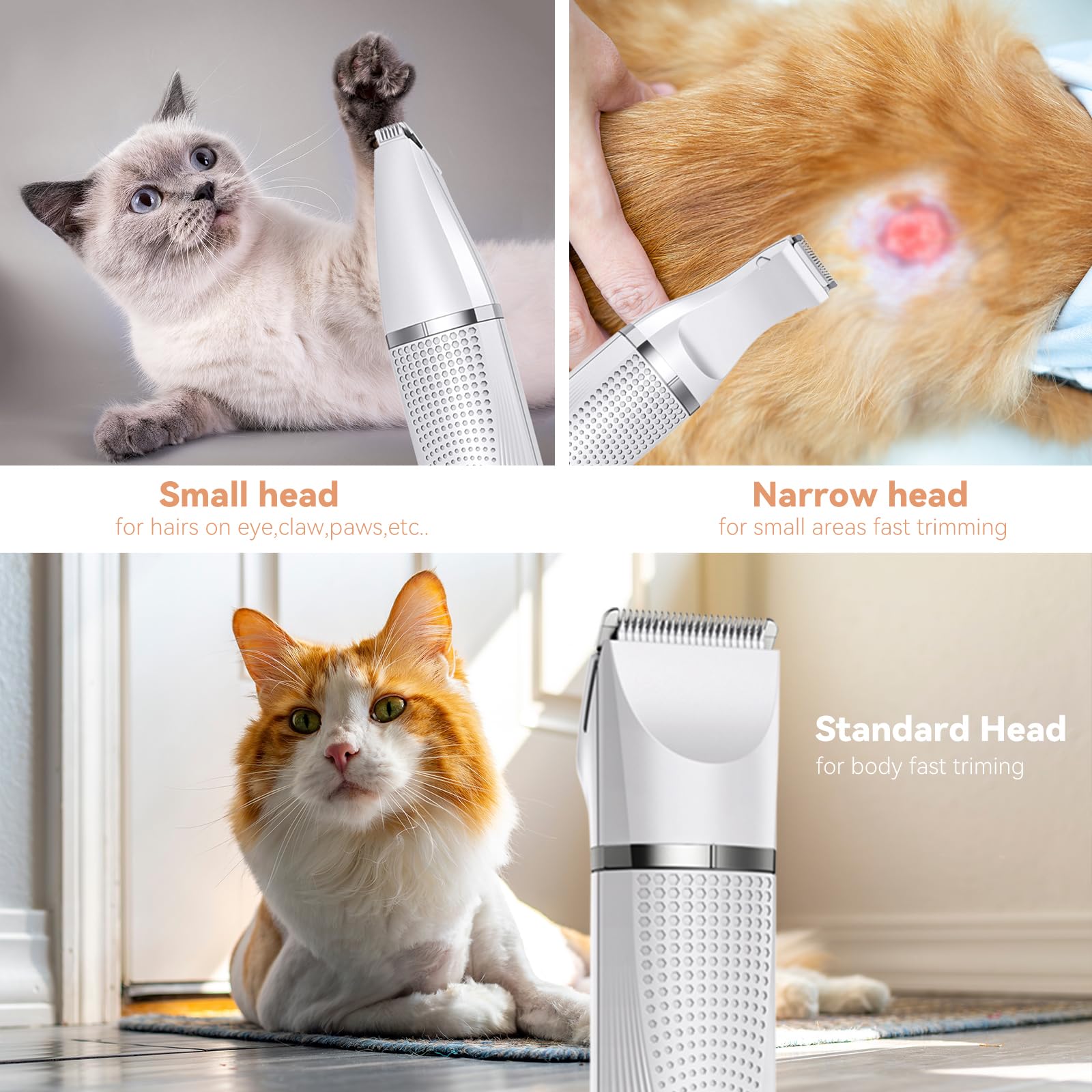 Cat Grooming Clippers Kit for Matted Hair, Bautrium 3 in 1 Electric Pet Hair Trimmer for Thick Hair, Heavy Coat Butt Shaver Cordless Cat Razor Claw Fur Trimmer for Dogs and Other Small Animals at Home