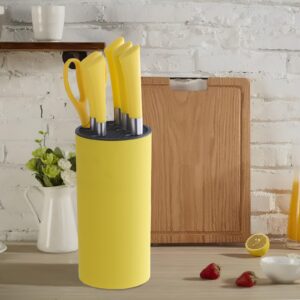 Kitchen Knife Set, 7 Pcs Yellow Cooking Knife Set with Round Block, Sharp Stainless Steel Knives Set for Kitchen with Ergonomic Handle, Professional Chef Knife Set for Home Family Restaurant (Yellow)