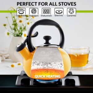 Chantal 1.8 QT Kettle, Buttons Series, Premium Enamel on Carbon Steel, Whistling, Even Heating & Quick Boil (Marigold)