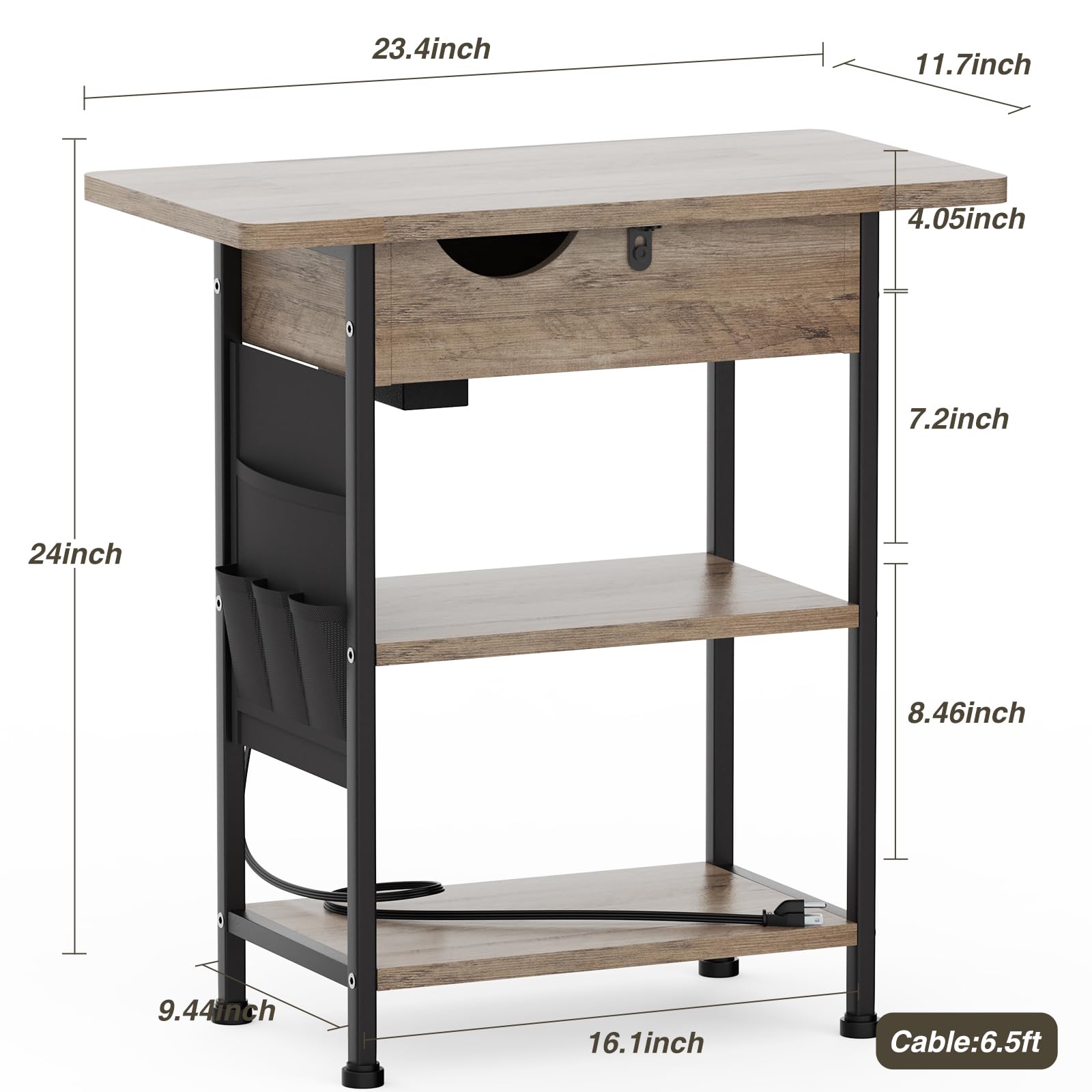 TARKARI End Table with Charging Station Narrow Side Table with Storage nightstand for Small Spaces end Tables Living Room Bedroom with USB Ports and outlets Bedside Tables