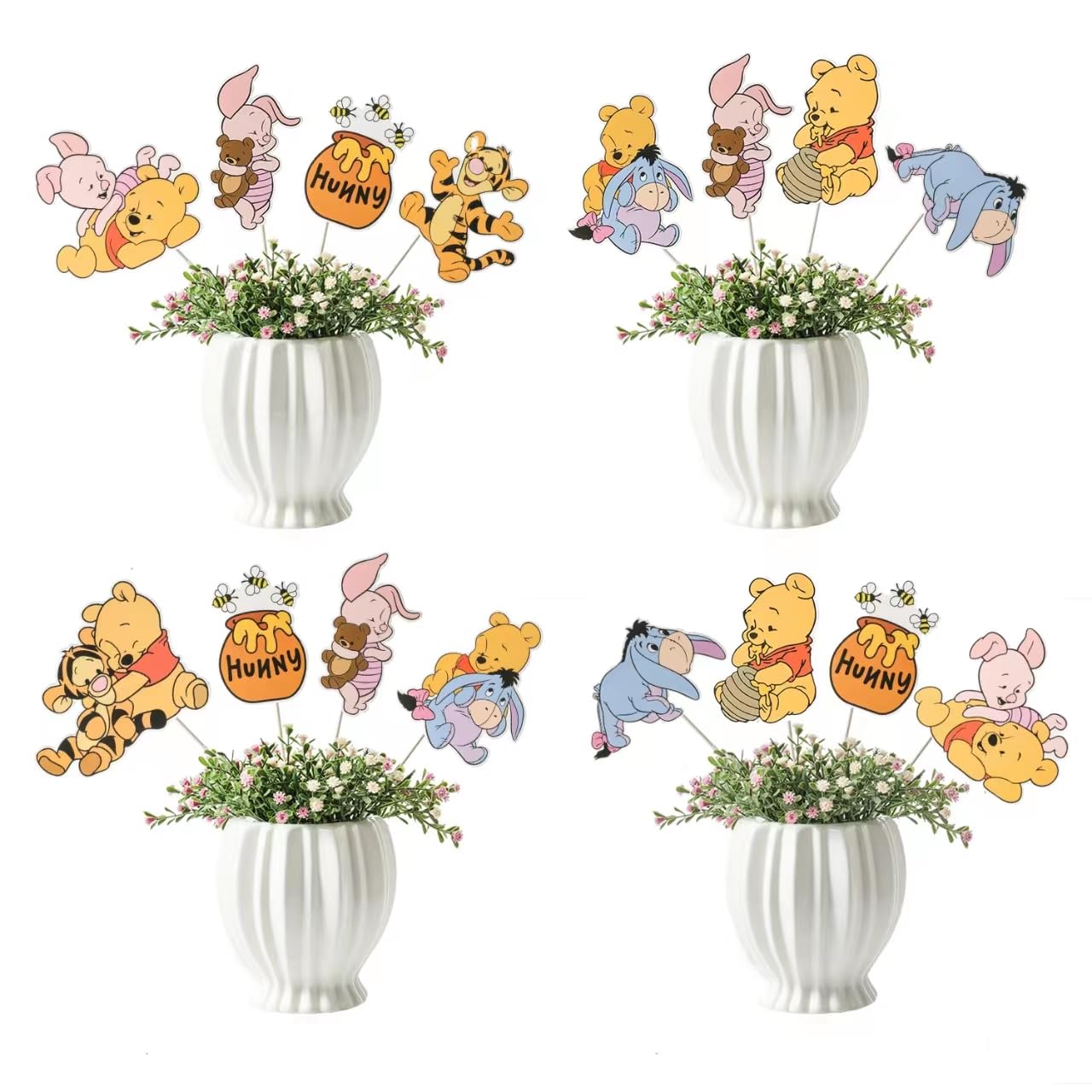 24PCS Winnie Party Decorations,Centerpieces Decorations Stick Table Toppers For Birthday Party Supplies Decor Table Toppers