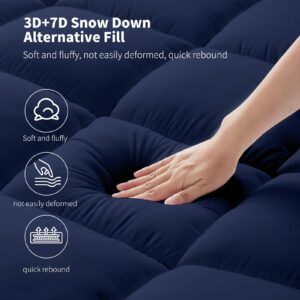 MASVIS Twin Size Mattress Topper for Back Pain - Soft Flat Sheet and Pillowcase - Extra Thick Mattress Pad Cover - Overfilled Pillow Top - 3 Piece Set - Navy Blue