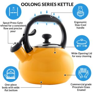 Chantal 1.8 QT Kettle, Buttons Series, Premium Enamel on Carbon Steel, Whistling, Even Heating & Quick Boil (Marigold)