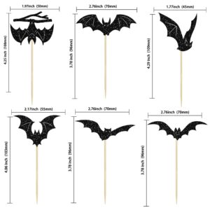 Gyufise 24Pcs Halloween Bat Cupcake Toppers Black Glitter Bat Halloween Cupcake Picks for Halloween Theme Baby Shower Kids Birthday Party Cake Decorations Supplies