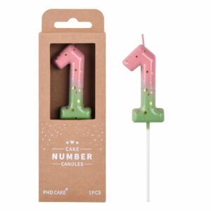 phd cake 2.76 inch classical pink green gold 1 number birthday candles, gold number candles, cake number candles, party celebration