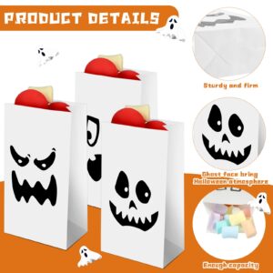 Jetec 30 Pcs Halloween Party Favor Bags Halloween Kraft Paper Treat Gift Bags Halloween Ghost Goodie Candy Bags White Trick or Treat Present Bags for Adults Birthday Halloween Party Supplies