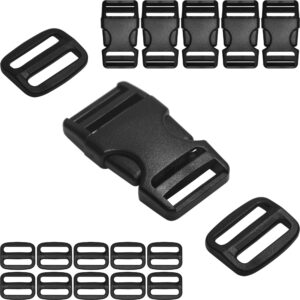 hisuntec buckles for 1" straps: 6 set side release buckle and 12 pcs tri-glide sliders fit 1 inch (25 mm) wide nylon webbing, plastic snap clip quick fasteners replacement heavy duty dual adjustable